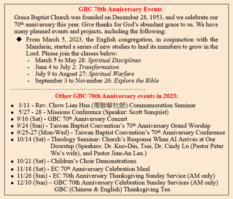 GBC 70th Anniversary - Grace Baptist Church